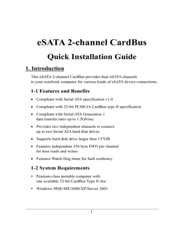 eSATA cards 2-channel CardBus Quick Installation Guide | Manualzz