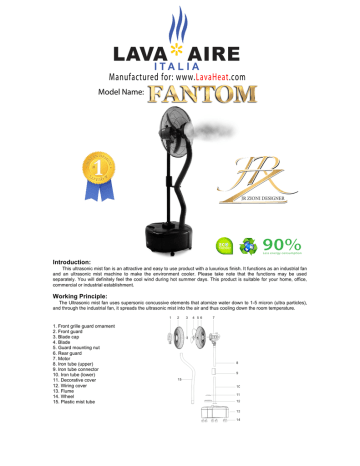 Lava Aire LAI-FANTOM-BLK-EL Fantom 24 in. Ultrasonic Misting Fan Use ...