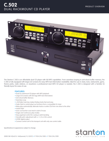 Stanton C.502 CD Player Data Sheet | Manualzz