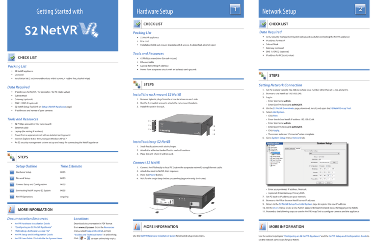 S2 NetVR Quick Setup Guide | Manualzz