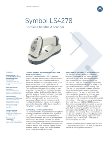 Symbol LS4278-TRBU0100ZWR Specification Sheet | Manualzz