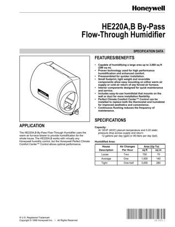 Honeywell HE220A Humidifier Specification | Manualzz