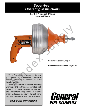 Super-Vee Drain Cleaner Operating Instructions | Manualzz