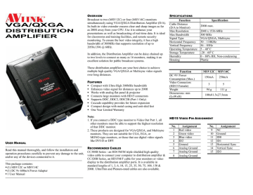 AViNK VGA/QXGA distribution amplifier MSV 12C, MSV 14C User Manual ...
