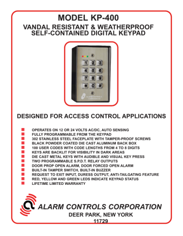 Keypad KP-400 User Manual | Manualzz
