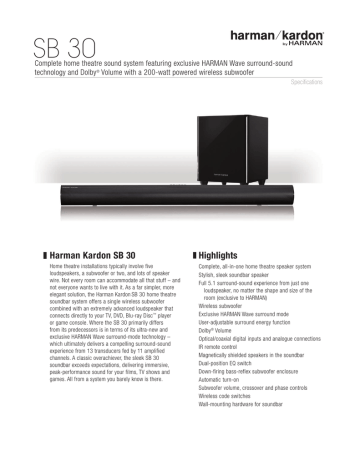 Harman Kardon SB 30 Brochure & Specs | Manualzz
