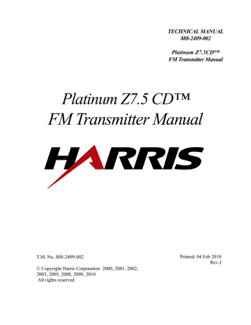 Harris Platinum Z7.5 CD FM Transmitter Technical Manual | Manualzz