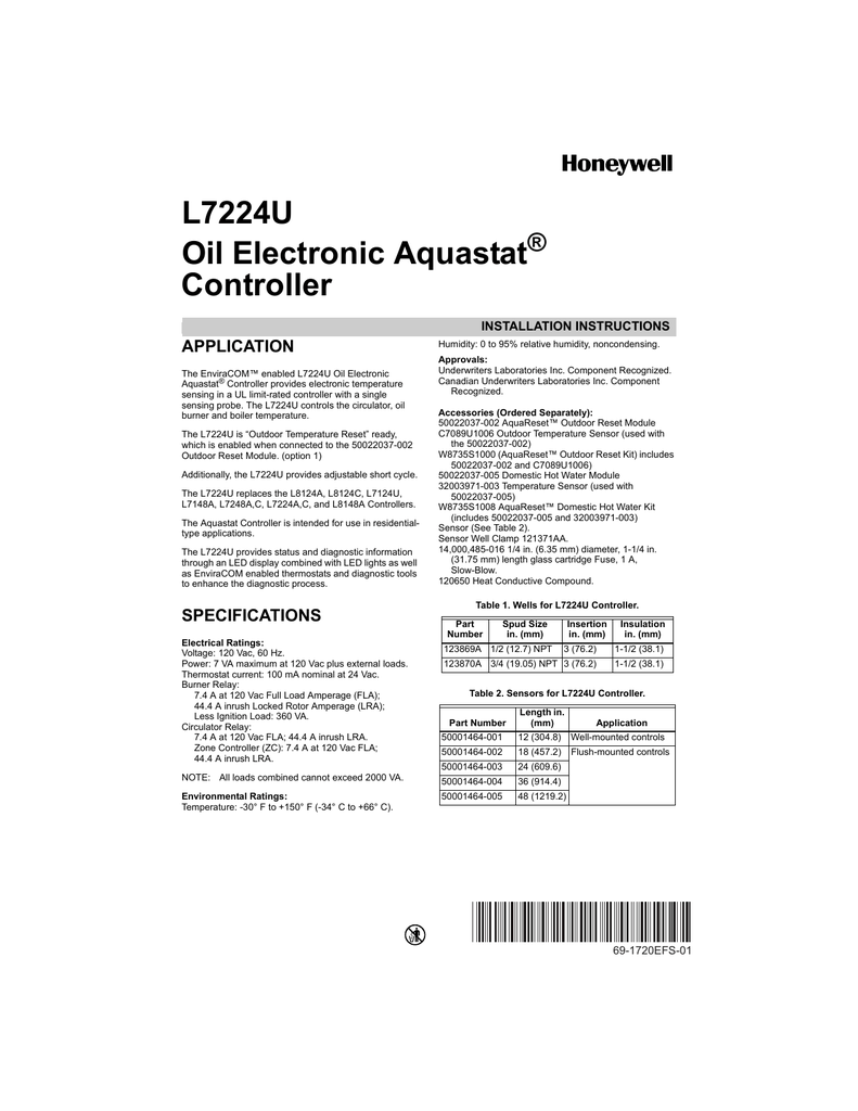 Honeywell L7224U1002 Controller Installation Manual | Manualzz
