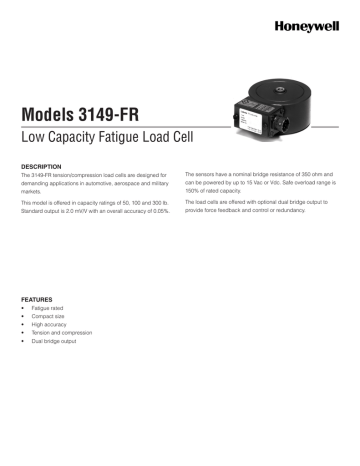 Honeywell 3149 FR Datasheet - Low Capacity Fatigue Load Cell | Manualzz