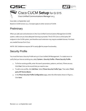 Cisco CUCM Setup for Q-SYS User Manual | Manualzz