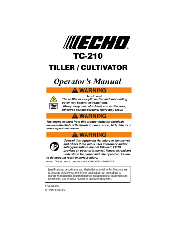 ECHO TC-210 Tiller/Cultivator Operator’s Manual | Manualzz