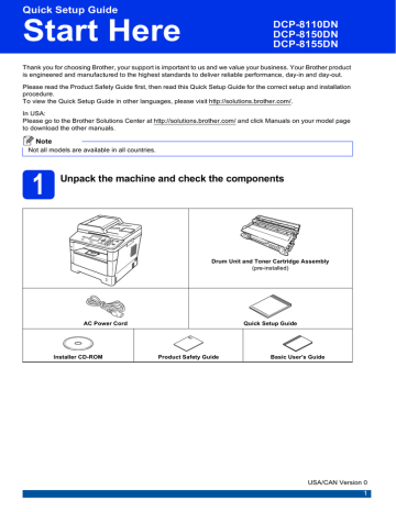 Brother DCP-8150DN Quick Setup Guide | Manualzz