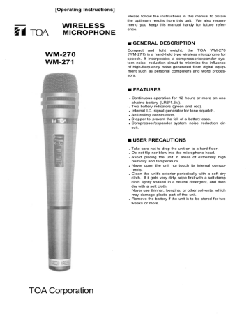 TOA WM-270 Operating instructions | Manualzz