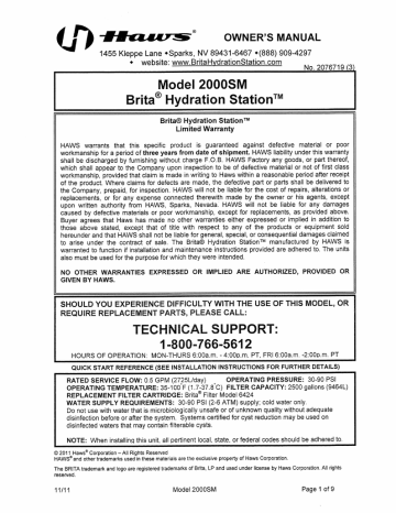 Hydration Station 2000SM OWNER'S MANUAL | Manualzz