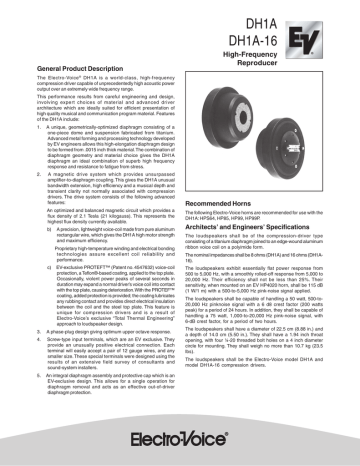 Electro-Voice DH1A DH1A-16 Data Sheet | Manualzz