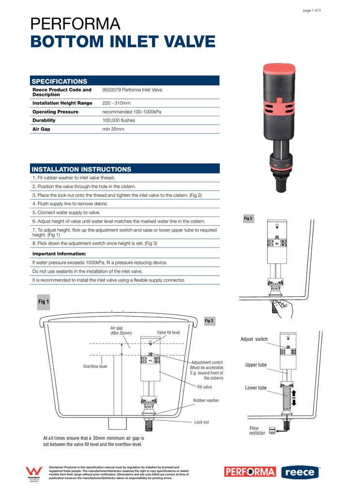 performa bottom inlet valve | Manualzz performa bottom inlet valve | Manualzz