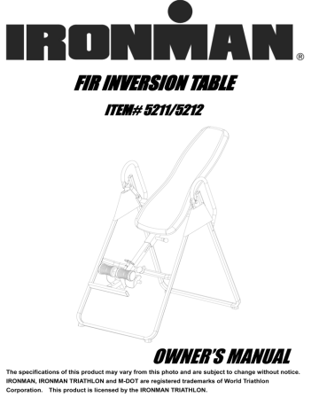 IRONMAN Inversion Table 5211/5212 Owner's Manual | Manualzz