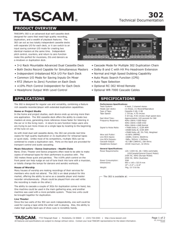 TASCAM 302 Cassette Deck Technical Documentation | Manualzz