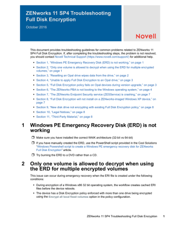 ZENworks 11 SP4 Troubleshooting Full Disk Encryption | Manualzz