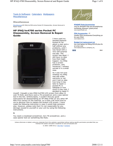 HP hx4700 4700 Pocket PC Repair Guide | Manualzz