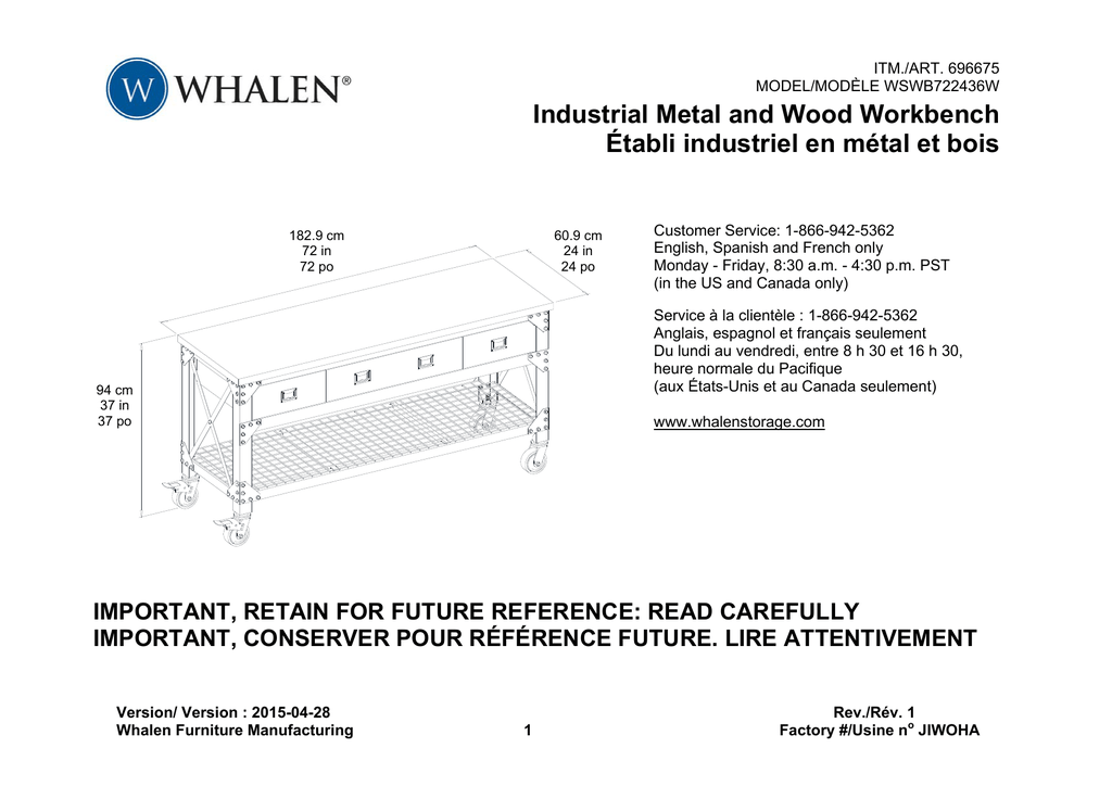 Whalen 696675 / WSWB722436W User manual | Manualzz