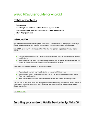 SysAid Mobile Device Management MDM User Guide | Manualzz