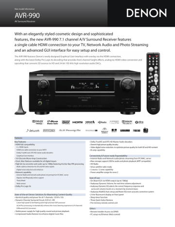 Denon AVR-990 Advanced 7.1 CH A/V Home Theater/Multimedia Multi-Source ...