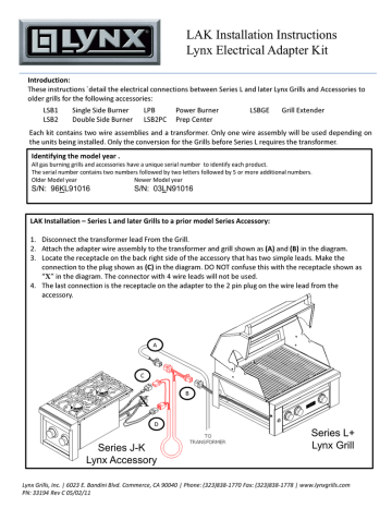 Lynx Electrical Adapter Kit Installation instructions | Manualzz