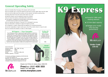 K9 Express Hand Steamer User Manual | Manualzz