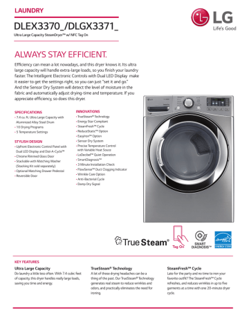 LG DLEX3370V Dryer Specification Sheet | Manualzz
