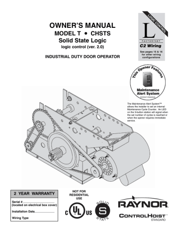 Raynor MODEL T CHSTS Owner's Manual | Manualzz