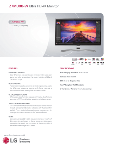 LG 27MU88-W Monitor Specification Sheet | Manualzz