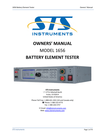 STS Instruments Battery Element Tester 1656 Owners’ Manual | Manualzz