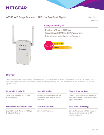 Netgear EX3700-100NAS Repeater Data Sheet | Manualzz
