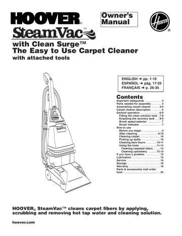 Hoover Steam Vac Instructions