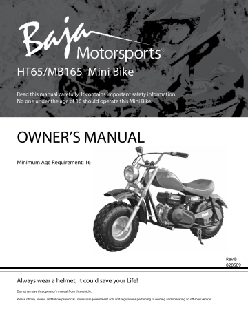 Baja Motorsports MB165 Minibike Owner's Manual | Manualzz