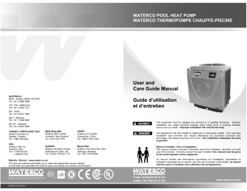 Waterco pool heat pump User and Care Guide Manual | Manualzz