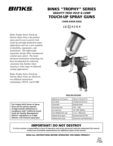 Binks Trophy HVLP & LVMP Touch-up Spray Gun User Manual | Manualzz
