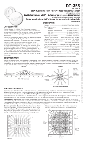 Occupancy Sensor DT-355 360° Dual Technology Installation Instructions ...