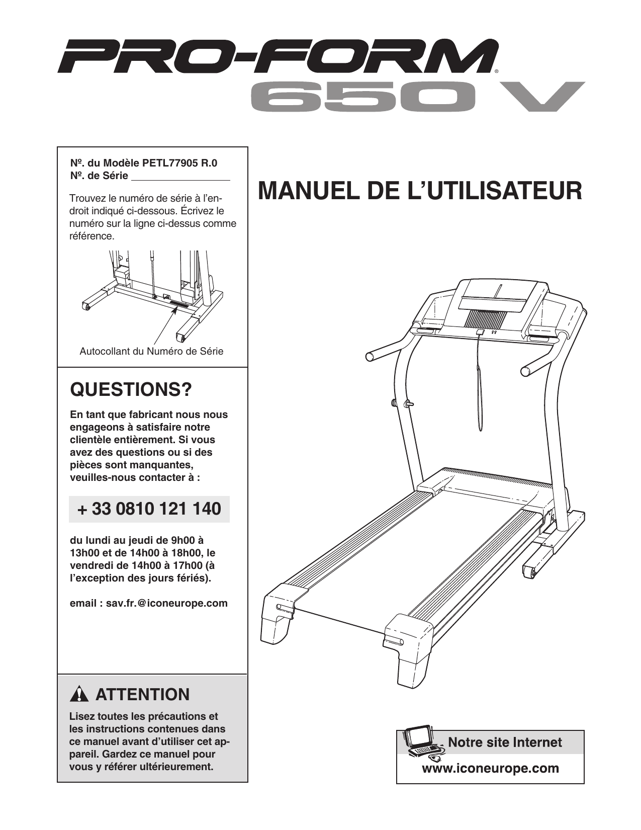ProForm 650 V TREADMILL Manuel du propriétaire | Manualzz