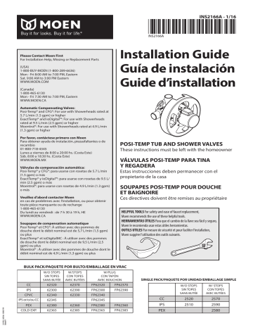 Moen 2590 Bathtub & Shower System Installation Manual | Manualzz