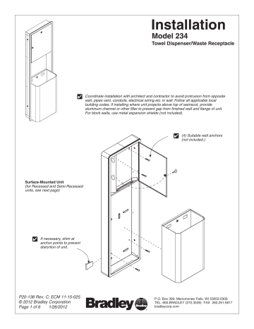 Bradley 234-000000 Bradex Satin Stainless Steel Recessed C-Fold/Multi ...