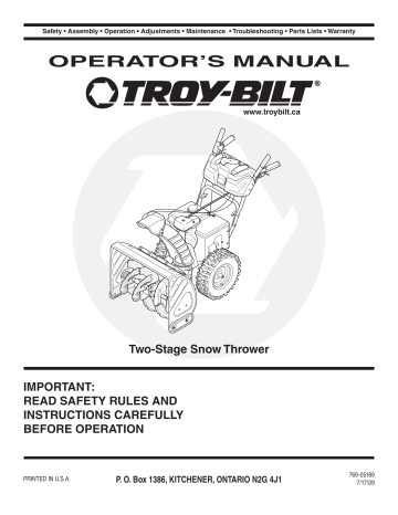 Troy-Bilt Snow Thrower Operator’s Manual | Manualzz