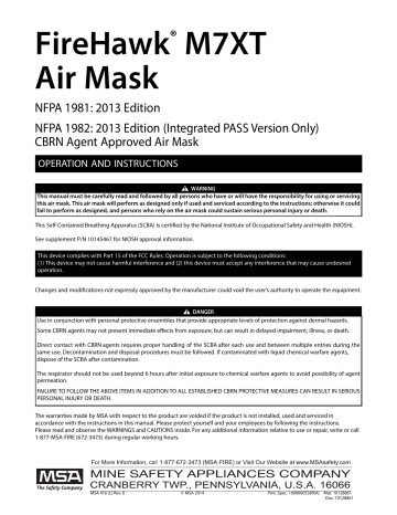 FireHawk M7XT Air Mask Instruction Manual | Manualzz