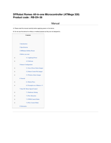 DFRobot Romeo All-in-one Microcontroller (ATMega 328) Manual | Manualzz