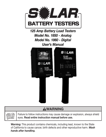 SOLAR Battery Load Tester 1850, 1860 User's Manual | Manualzz