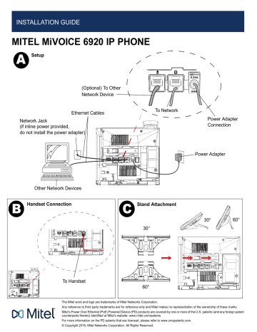 Mitel MiVoice 6920 IP Phone Installation Guide | Manualzz