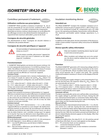 Bender IR420-D4 Owner's Manual | Manualzz