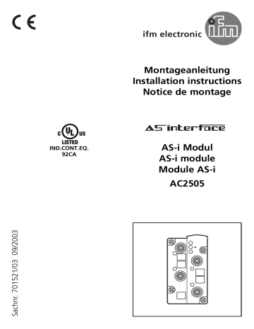 IFM AC2505 AS-Interface ClassicLine module Installation Instructions ...