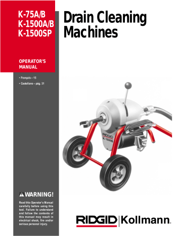 Ridgid Kollmann K-75B, K-75A, K-1500SP, K-1500A, K-1500B Manual de ...